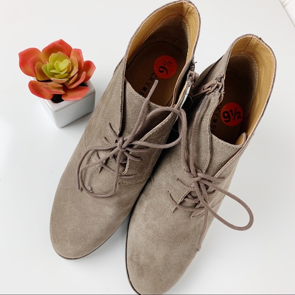 Lucky Brand | Shoes | Luckybrand Lace Up Suede Wedge Booties Women ...